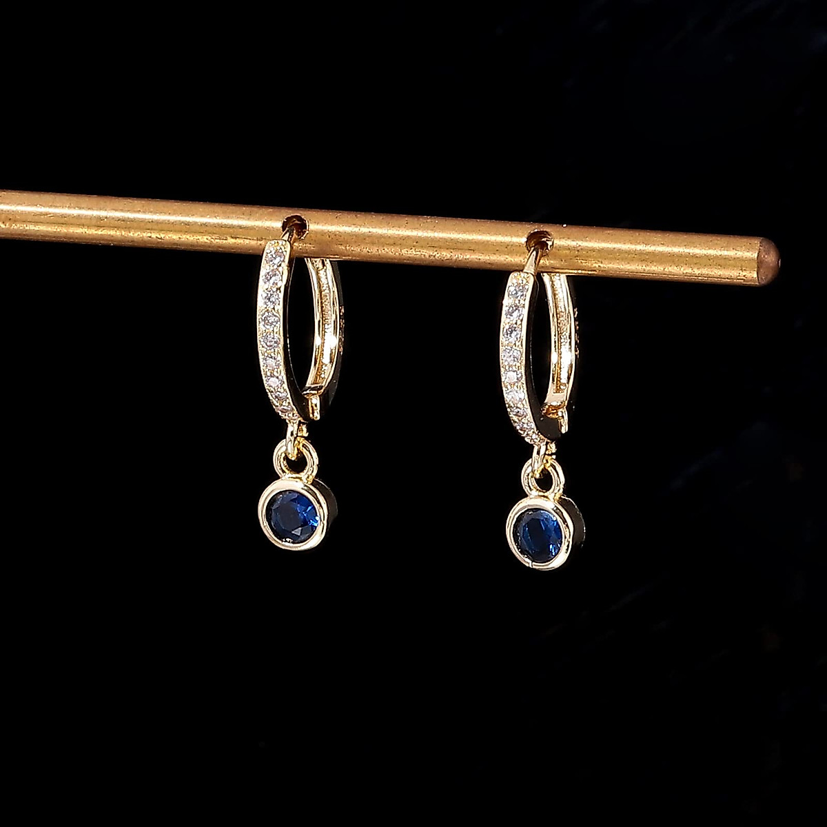 CiNily Small Dangle Hoop Earrings for Women, 14K White Gold Mini Huggie Hoop Earrings Hypoallergenic Cute Blue Cubic Zirconia Hoops Dainty Diamond Drop Earrings Jewelry