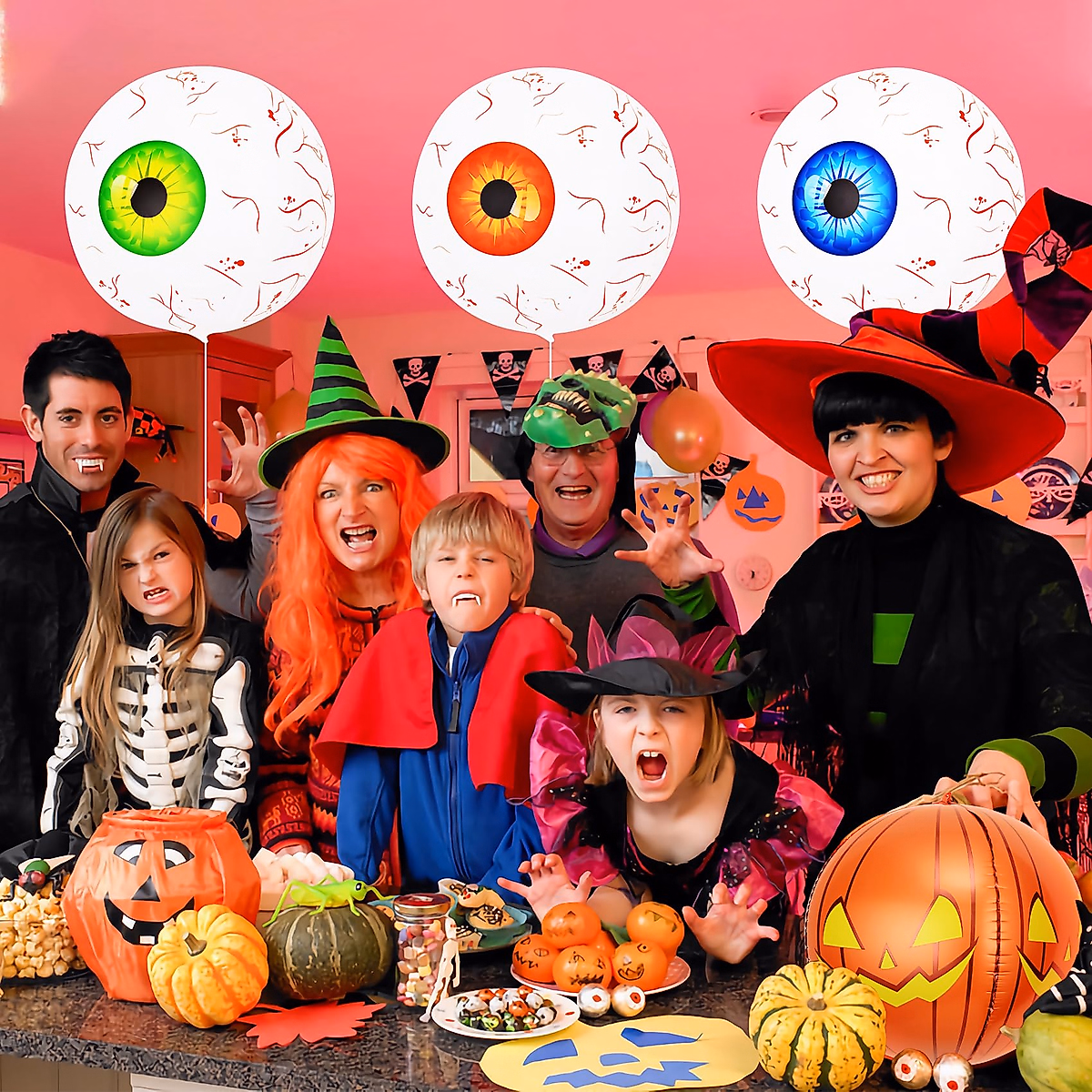 Mesen Halloween Eyeball Balloons - Pack of 4, Scary Plastic Balloon Props Bloodshot Eyeballs Indoor Outdoor Garden Halloween Decors for Lawn Party, Haunted House Decorations