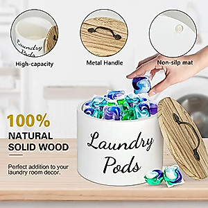 Laundry Pods Container with Lid for Laundry Room Decor, Wood Laundry Pods Holder Dryer Sheets Fabric Softener Dispenser, Farmhouse Laundry Room Organization and Storage