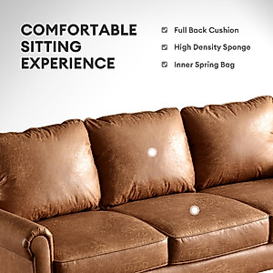 CAODOC Sofa Couches, 73” Mid-Century Modern Couch, Breathable Faux Leather Couch, 3-Seat Sofas & Couches, for Living Room Apartment Office,Brown