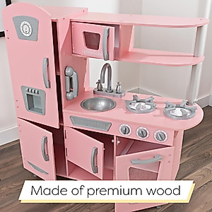 KidKraft Vintage Wooden Play Kitchen with Pretend Ice Maker and Play Phone, Pink