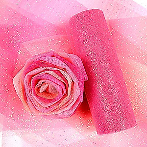 Yuanchuan Rainbow Glitter Tulle Rolls 6 inch x 10 Yards (30 feet) for Table Runner Chair Sash Bow Pet Tutu Skirt Sewing Crafting Fabric Wedding Birthday Ribbon (Rainbow Pink)