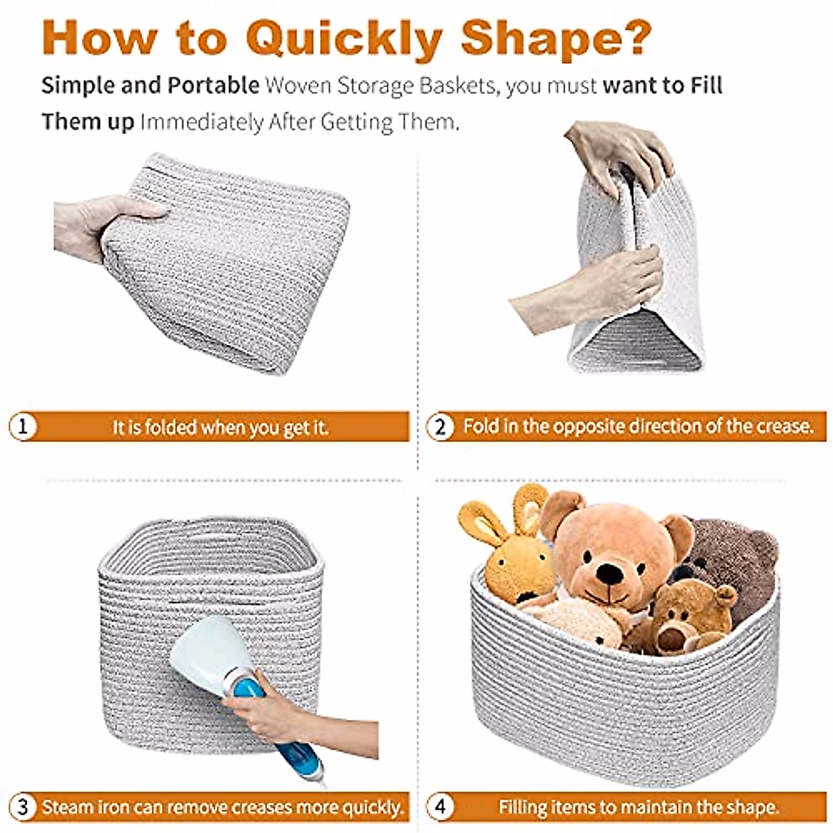 Desihum 3 Pack Cotton Rope Basket for Organizing, Woven Storage Basket with Handle, Decorative Baby Nursery Blanket Baskets Living Room Bin for Kids Clothes, Toys, Books, Fruit, Towel, 15×10 × 9 inch