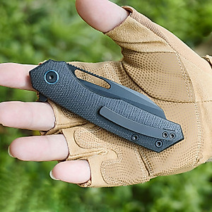 Miguron Knives M Keryx Flipper Folding Knife 3.17" Black PVD 14C28N Blade Black Micarta Handle With Titanium Pocket Clip Camping Hiking Pocket Knife MGR-813MBK