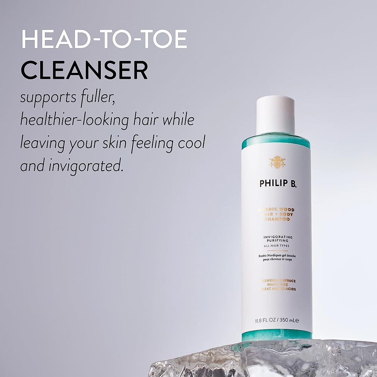 Philip B Nordic Wood Hair + Body Shampoo | Invigorating and Purifying Hair and Body Shampoo that Lathers Up Luxuriously, 11.8 oz.