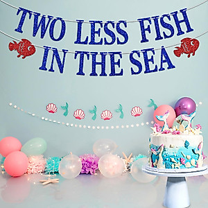 Two Less Fish in the Sea Banner, Engagement Party Beach Wedding Party Decor, Nautical Sea Theme Bridal Shower, Funny Bachelorette Party Decorations (Blue Glitter)