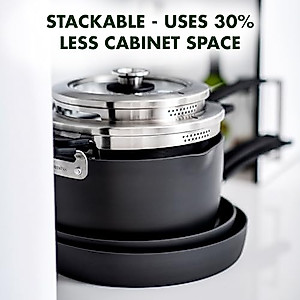GreenPan Levels Stackable Hard Anodized Healthy Ceramic Nonstick, 6 Piece Cookware Pots and Pans Set, PFAS-Free, Dishwasher Safe, Black