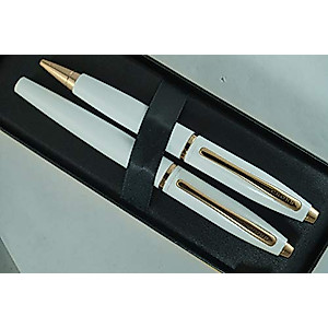 Cross Limited Collection Pearlescent White Lightening Medalist with 23KT Rose Gold Appointments and Cross signature mid Band Calaise Medium nib Fountain Pen and Ballpoint with 6 cartridges