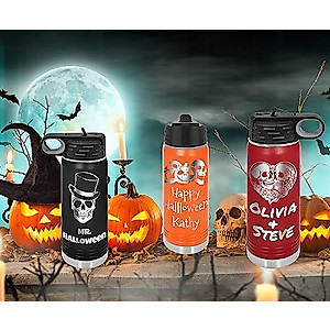 Personalized Water Bottles with Flip-Top Lid and Straw, Customized Engraved Insulated Flask, Custom Stainless Steel Sports Thermos 20 oz., 32 oz., 40 oz (Black)