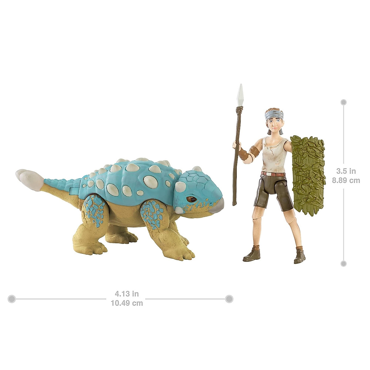 Jurassic World Human & Dino Pack Ben & Ankylosaurus Bumpy Action Figures, Spear Accessory, Camp Cretaceous Movable Joints & Authentic Sculpt, Kids Gift Ages 4 Year & Older