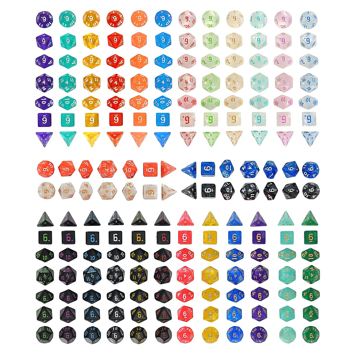 FLASHOWL Dice Set 28 Sets D20 Dice Dice Set Pearl Dice 196 pcs Polyhedral & RPG Dice Polyhedral Dice DND Dice Starry Sky Dice Dice Table Games Dice Set W20 DND Dice Game Cube
