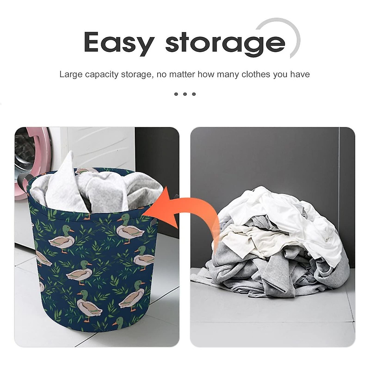 KiuLoam Cute Farm Animal Mallard Duck Laundry Baskets, Large Storage Basket Collapsible Organizer Bin Laundry Hamper for Nursery Clothes Toys