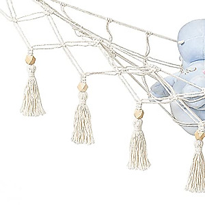 Dahey Stuffed Animal Storage Net Hammock with String Light Wall Corner Hanging Toys Storage Organizer Plush Net Toy Holder Hammock Macrame Tassels Boho Decor for Nursery Kid Playroom Bedroom