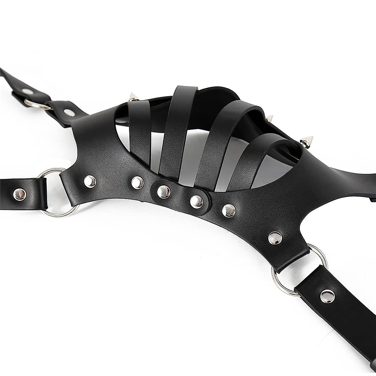 JCAKES Leather Mouth Masks With Metal Rivet Halloween Hollow Out Face Masks Outdoor Riding Headgear Costume Accessory