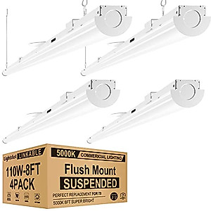 Lightdot Compact 8FT LED Shop Light, Suspend/Flush Mount Comercial Lighting, 110W [Eqv. to 440W HPS/WH] 5000K Daylight Shop Lights Fixtures for Workshop, Energy-Saving up to 4015W/5Y(5hrs/Day) 4Pack