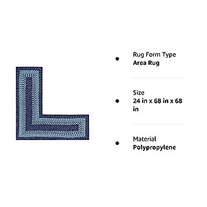 Better Trends Alpine Braid Collection is Durable & Stain Resistant Reversible Indoor Area Utility Rug 100% Polypropylene in Vibrant Colors, 24" x 68" x 68" L-Shape, Navy Stripe