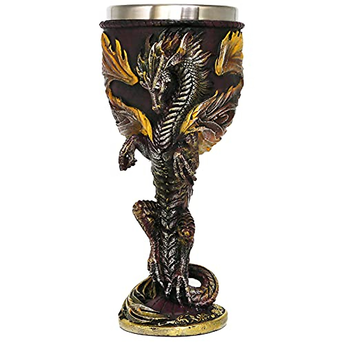 alikiki Medieval Flame Dragon Wine Goblet - Fantasy dungeons and dragons Wine Chalice - 7oz Stainless Steel Cup Drinking Vessel -Ideal Novelty Gothic Father Day Gift Party Idea