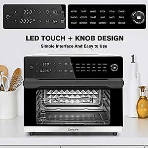 Condake 32QT Large Air Fryer Oven Toaster Oven Combo with Rotisserie 18-in-1 Convection Oven Countertop LED Touch and Knob Design Digital Oven for Bake Broil Pizza Roast Toast Dehydrate,1800W,Stainless Steel,ETL certified