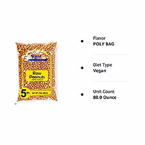 Rani Peanuts, Raw Whole With Skin (uncooked, unsalted) 80oz (5lbs) 2.27kg Bulk ~ All Natural | Vegan | Kosher | Gluten Friendly | Fresh Product of USA ~ Spanish Grade Groundnut/Red-skin