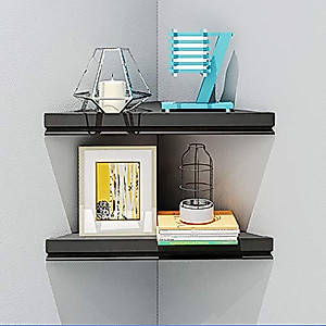 evron Wall Mount Corner Shelf,Easy to Install Metal Front Floating Corner Shelf with Self-Adhesive Tapes (Black Frosting Right-Angled Set of 2)