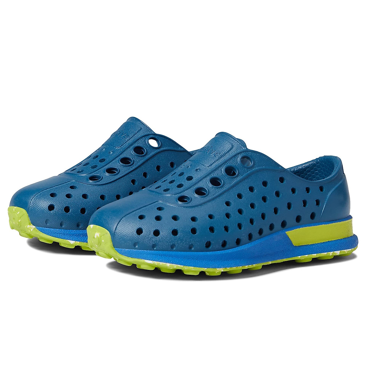 Native Shoes Baby Boy's Robbie Sugarlite Block (Toddler) Trench Blue/Barracuda Blue/Palm Heel/Palm Speckle Rubber 9 Toddler M