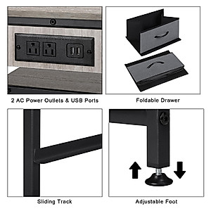 NANANARDOSO End Table with 3 Drawers and 2-Tier Shelf, Fabric Small Dresser Organizer Vertical Storage with Charging Station, Industrial Nightstand Side Table for Bedroom, Sofa, Grey