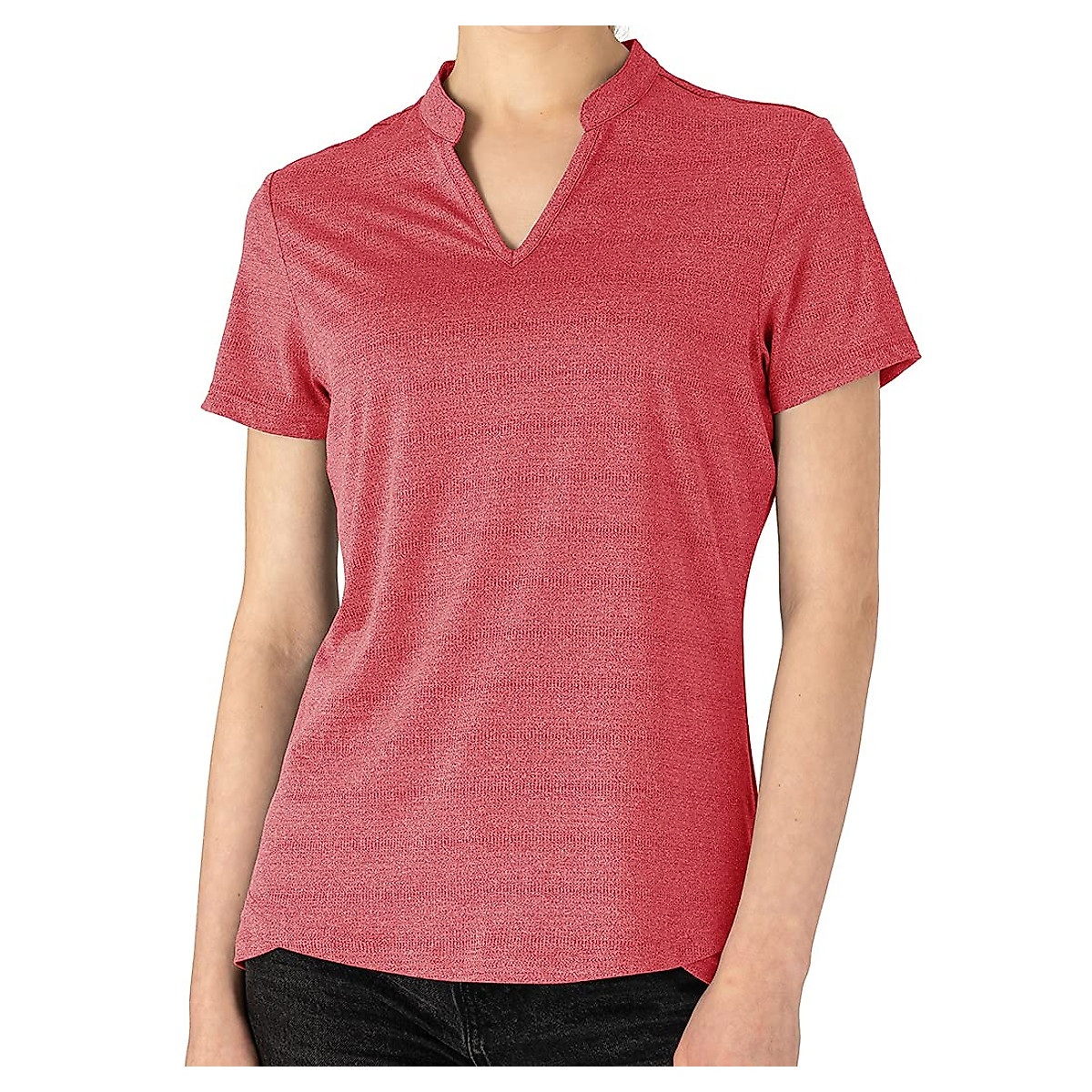 YSENTO Women's Dry Fit Golf Polo Shirts Short Sleeve V Neck Collarless Athletic Activewear Shirts Shirts Red S