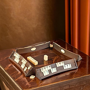 LaModaHome Premium Curved Rummy, Okey, 101 Game Set, Portable Bag, Unscratchable Tiles and Racks, Outdoor and Indoor Game for Family & Friends, Classic Travel Tabletop Fun - Brown