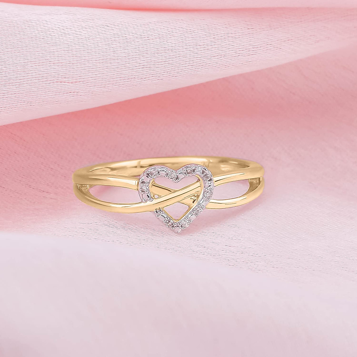 Cali Trove, Diamond Infinity with Heart Promise Ring for Women in 925 Sterling Silver, Women's Infinity Heart Promise Ring Accented with White Diamonds in Yellow Gold-Plated, Rose Gold-Plated or