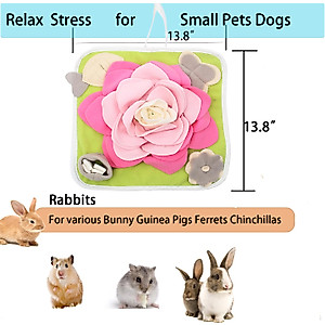 Rabbit Foraging Mat Snuffle Mat for Small Animals Bunny Puzzle Toys Pets Interactive Feeding Mat for Guinea Pigs Hedgehog Chinchilla Puppies (Pink)