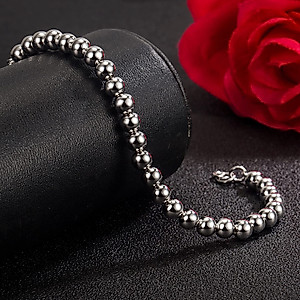 H&Beautimer 925 Sterling Silver 4-10MM Ball Chain Bracelet For Women's - Italian Handmade Bead Chain Bracelet 5''5.7''6.3''6.7''7.5''8''8.3''8.5''9 Inch Rose Gold Party Jewelry (6MM Silver, 7 inches)