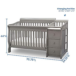 Delta Children Princeton Junction Convertible Crib N Changer, Grey + Serta Perfect Slumber Dual Sided Recycled Fiber Core Crib and Toddler Mattress (Bundle)