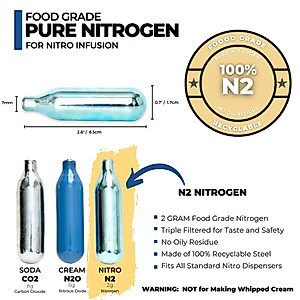 ICO 10pcs Nitrogen Cartridges N2 Cartridges for Coffee Beer Cold Brew Nitro Non-threaded Nitrogen Chargers 2g Chargers