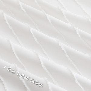 JELLYMONI White Duvet Cover Queen Size - 3PCS Microfiber Boho Striped Tufted Textured Duvet Cover with Corner Ties & Zipper Closure