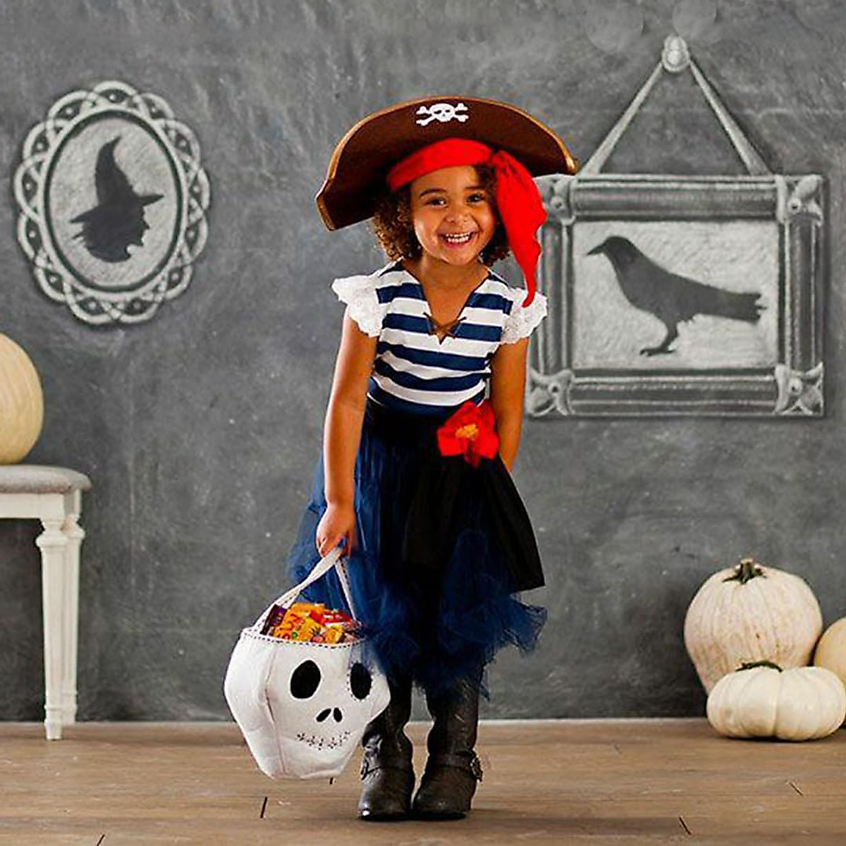 M&G House Halloween Adult and Kid's Party Pirate Hats Caribbean Pirate Hat Cap - 2 Pieces Black