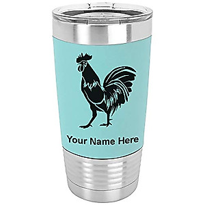 LaserGram 20oz Vacuum Insulated Tumbler Mug, Rooster, Personalized Engraving Included (Silicone Grip, Teal)