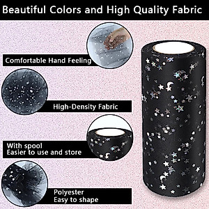 Aohcae Black Glitter Tulle Rolls 6" x 25 Yards Sparkle Tulle Fabric for DIY Gift Wrapping Wedding Baby Shower Tutu Birthday Party Decorations