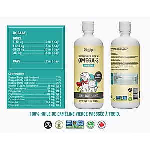 Camelina Oil for Dogs & Cats, 500mL by Olimega Farm | High in Omega-3 & Vitamin E | Support for Healthy Joints, Coat & Skin | Alternative to Salmon Oil for Dogs | Made in Canada | Pack of 2