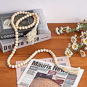 NEEDOMO Wooden Beads, 58 Inch Farmhouse Wood Beads Garland for Boho Decor with Tassels, Christmas Garlands Rustic Country Decor for Coffee Table, Home, Living Room, Bedroom