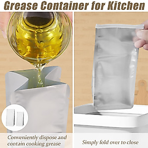 Droutti 20 Pcs Disposable Grease Storage Bags 11/9 inch Foil Grease Disposal Container Food Storage Bags with Sealing Strips Replacement Grease Bags for Kitchen Cooking Hot Liquids Oils, silver