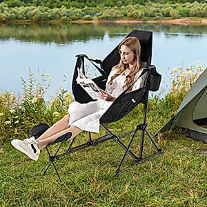 Tangkula Set of 2 Hammock Camping Chair, Portable Camp Chair with Retractable Footrest, Adjustable Back, Headrest, Cup Holder & Carry Bag, Outdoor Folding Lawn Chair for Camping, Fishing, Hiking