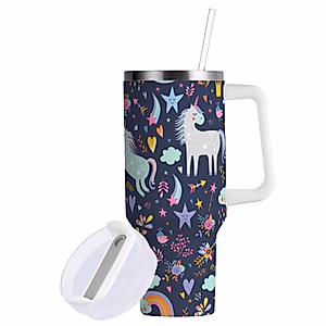 MCHIVER Unicorns 40 oz Tumbler with Handle and Straw Stainless Steel Vacuum Water Bottle Leak-proof Travel Coffee Mug Insulated Water Bottle for Office Car Home