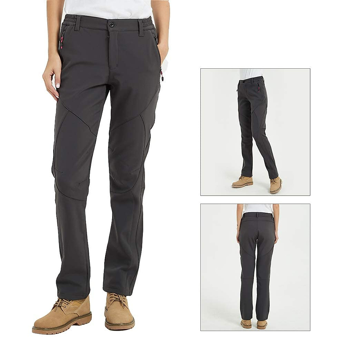 JOMLUN Women's Outdoor Hiking Pants Fleece Slim Soft Shell Snow Ski Pants Waterproof Windproof Winter