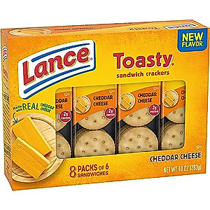 Lance Sandwich Crackers, Toasty Cheddar, 8 Individually Wrapped Packs, 6 Sandwiches Each