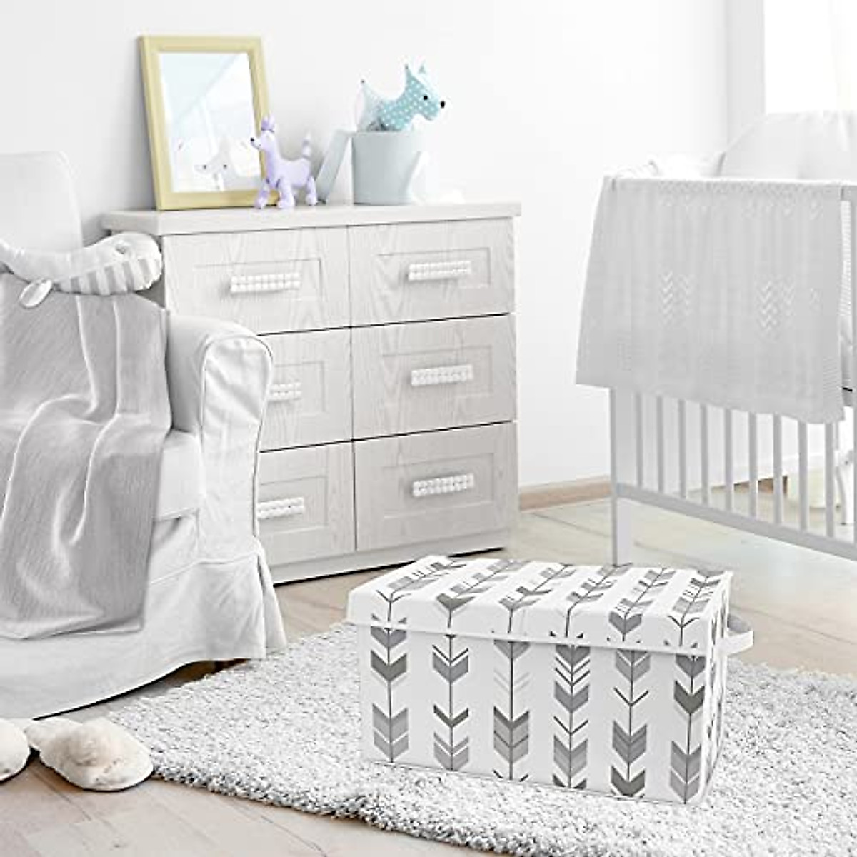 Sweet Jojo Designs Grey Woodland Arrow Boy or Girl Small Fabric Toy Bin Storage Box Chest For Baby Nursery or Kids Room - Gray and White Mod Modern