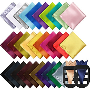 60 Pcs Handkerchiefs Men Pocket Square Handkerchief Assorted Solid Color Satin Handkerchiefs with 2 Pieces Pocket Squares Holder for Wedding Party Decoration
