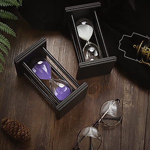 Hourglass Sand Timer,Black Wooden 30/45/60 Minute Sandglass Timer for Home,Desktop,Classroom Kitchen Restaurant Office Living Room Decor (30 Min, White Sand)