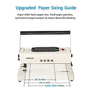 TIANSE Coil Binding Machine, Electric Coil Inserter, Manual Round Hole Punch, 15 Sheets Punch Capacity, Perfect for Letter Size / A4 / A5, Comes with 100pcs 5/16'' Plastic Coil Binding Spines & Plier