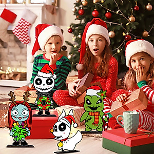 Christmas Table Decorations Nightmore Christmas Wooden Sign Jack Skellington and Sally Table Centerpieces for Home Holiday Party 4PCS