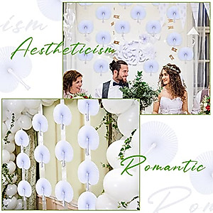Yulejo White Paper Fans Wedding Fans Round Shaped Folding Fans Plastic Handle for Women Men Guest Wedding Celebration Birthday Party Favor (100 Packs)